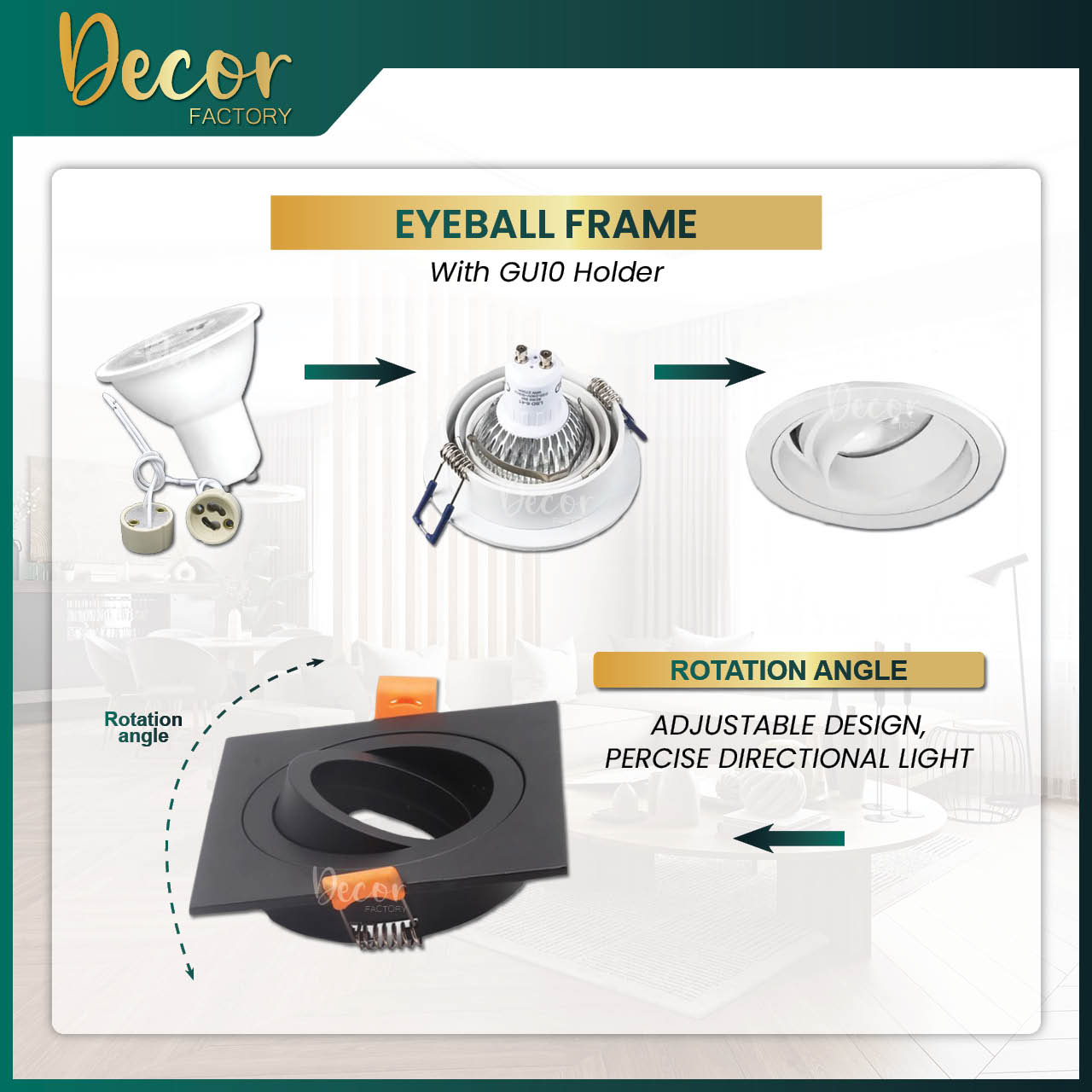 LED Eyeball Fitting Recessed Spotlight GU10 MR16 Casing Eye ball Frame ...