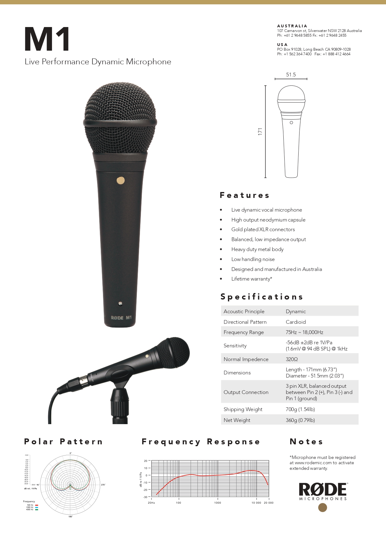 RODE M1 / M1-S (LOCKABLE SWITCH) LIVE PERFORMANCE DYNAMIC MICROPHONE ...
