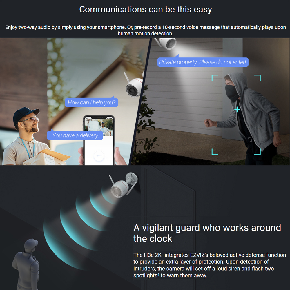 Ezviz H3C 2K 1296P 3MP Two Way Talk Color Night Vision Wireless Wi-Fi ...