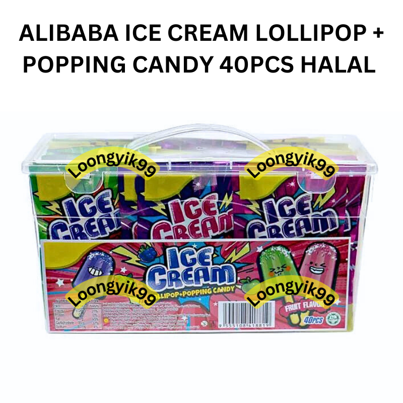 ALIBABA ICE CREAM LOLLIPOP + POPPING CANDY 40PCS HALAL FRUIT FLAVOR ...