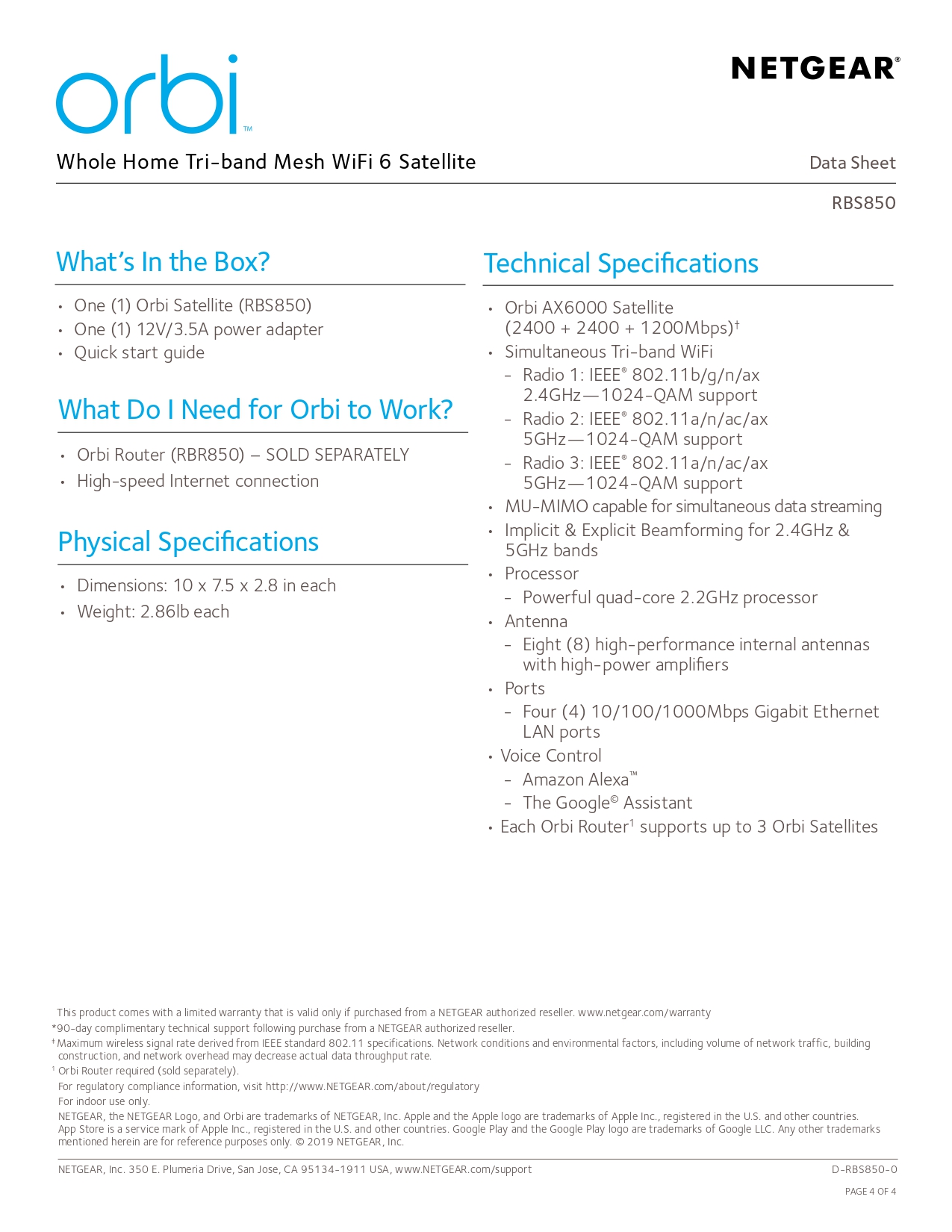 NETGEAR ORBI RBS850 Ultra-Performance Tri-band Wi-Fi 6 Add-on Satellite ...