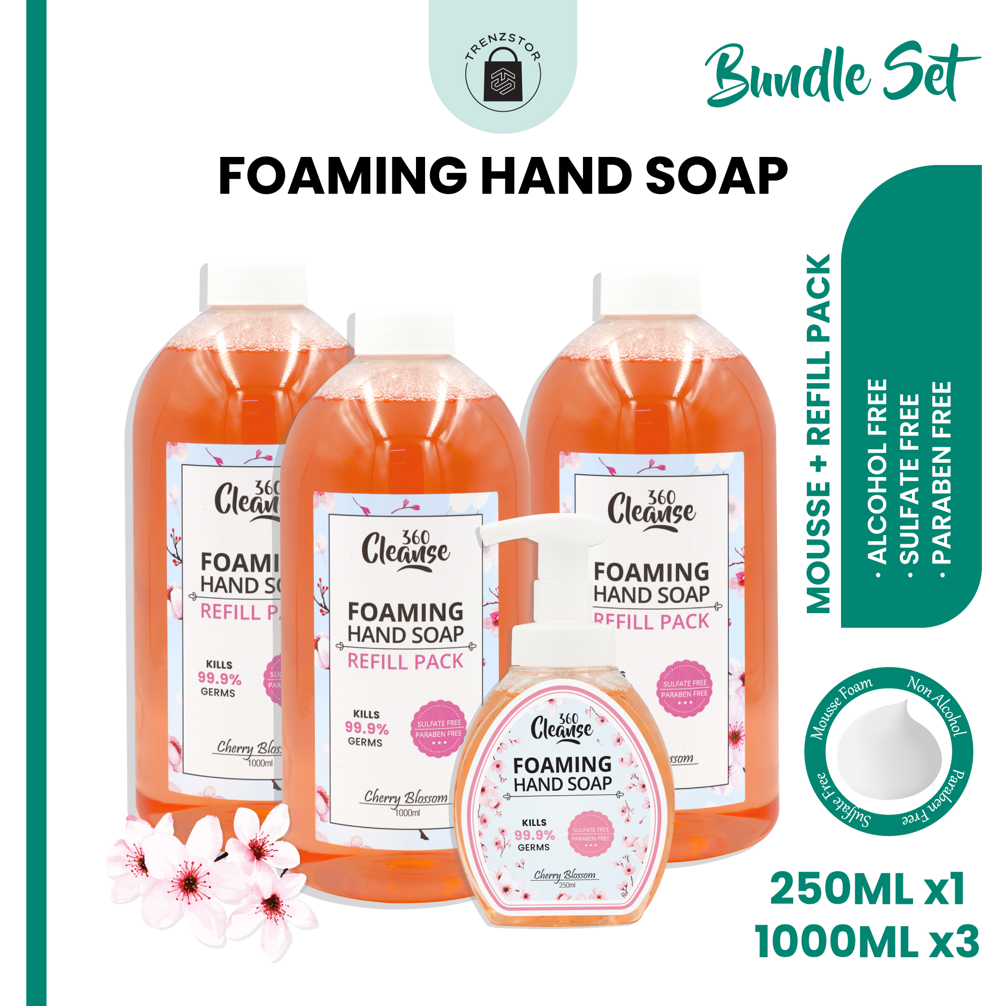 *BUNDLE* Cleanse360 Foaming Hand Wash [250ml x 1bottle] and [1L Refill ...