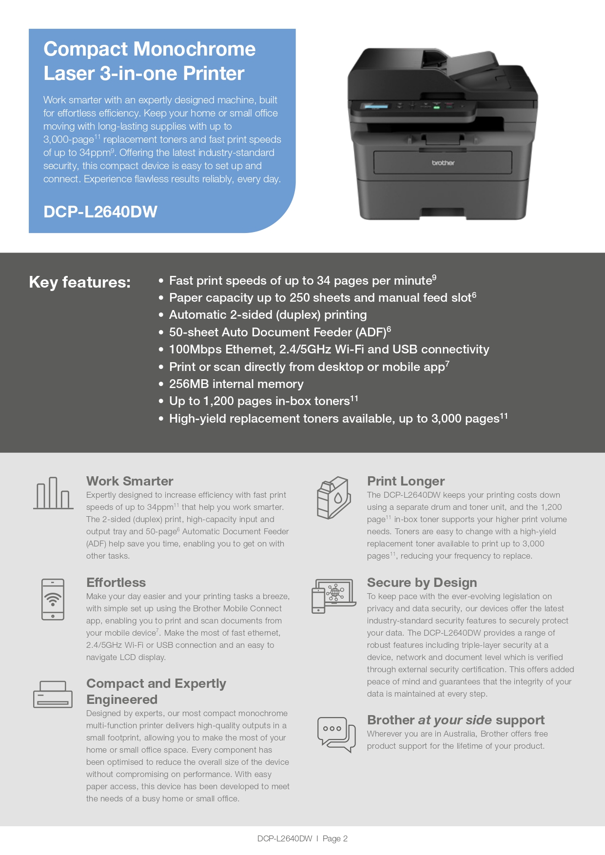 Brother Monochrome Laserjet A4 3in1 Printer DCP-L2640DW | ADF & Duplex ...