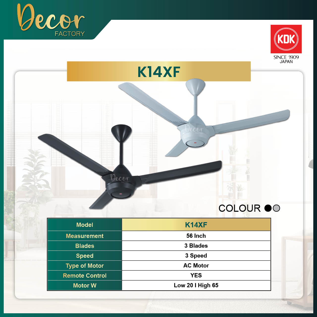 KDK Fan KDK K14XF 56" 3 Blades 3 Speed AC Motor Remote Control Ceiling ...