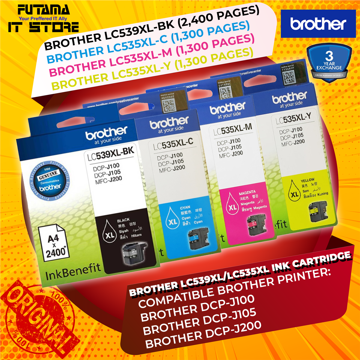 Brother LC539XL (BK) / LC535XL (CMY) Original Ink Cartridge - For DCP ...