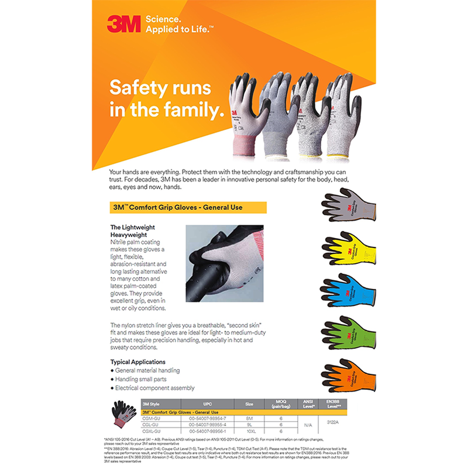 3M COMFORT GRIP GLOVES SIZE S, M, L, XL SARUNG TANGAN FIT NIPIS GETAH ...