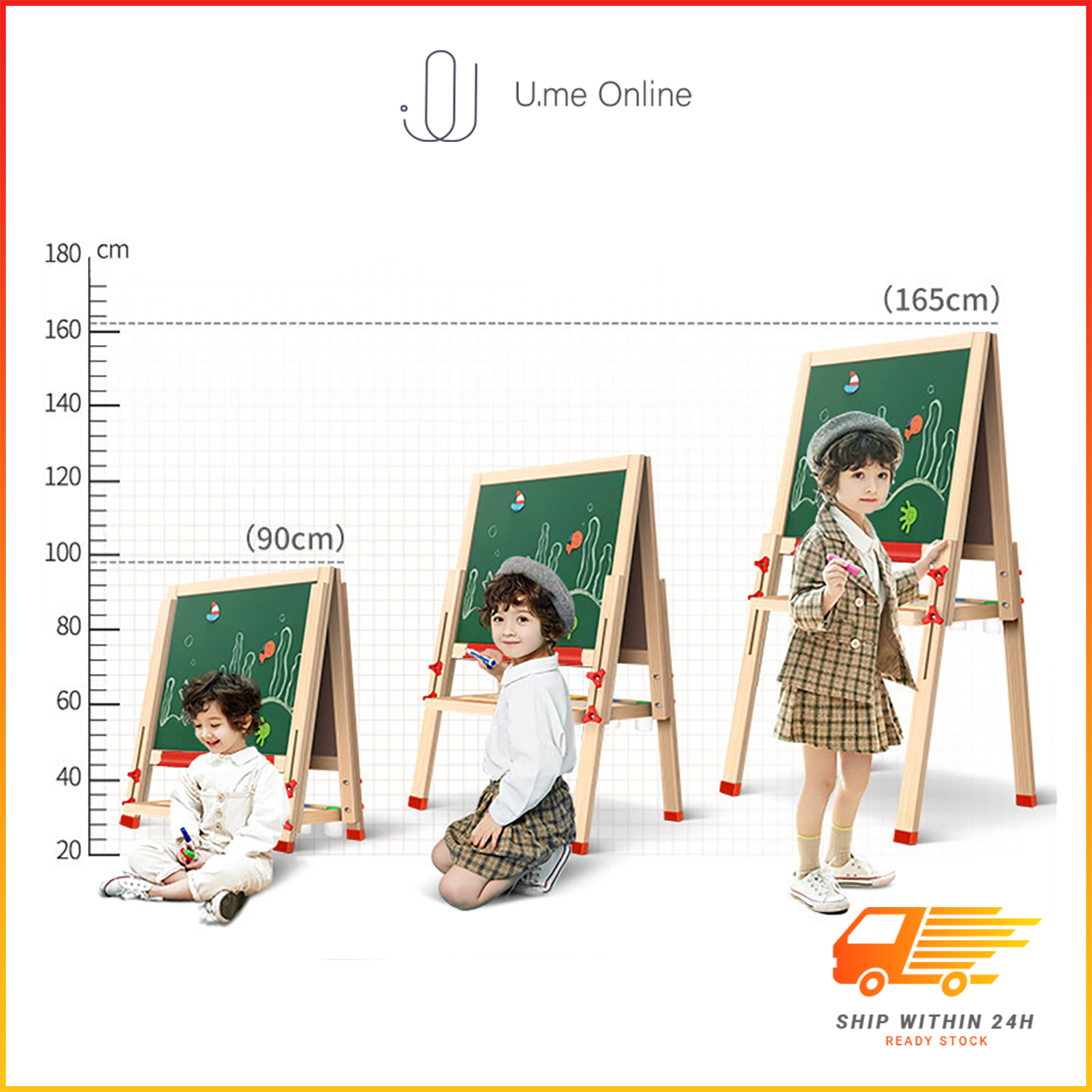 U.me Adjustment Height Blackboard Home Children's Magnetic Doodle Board ...