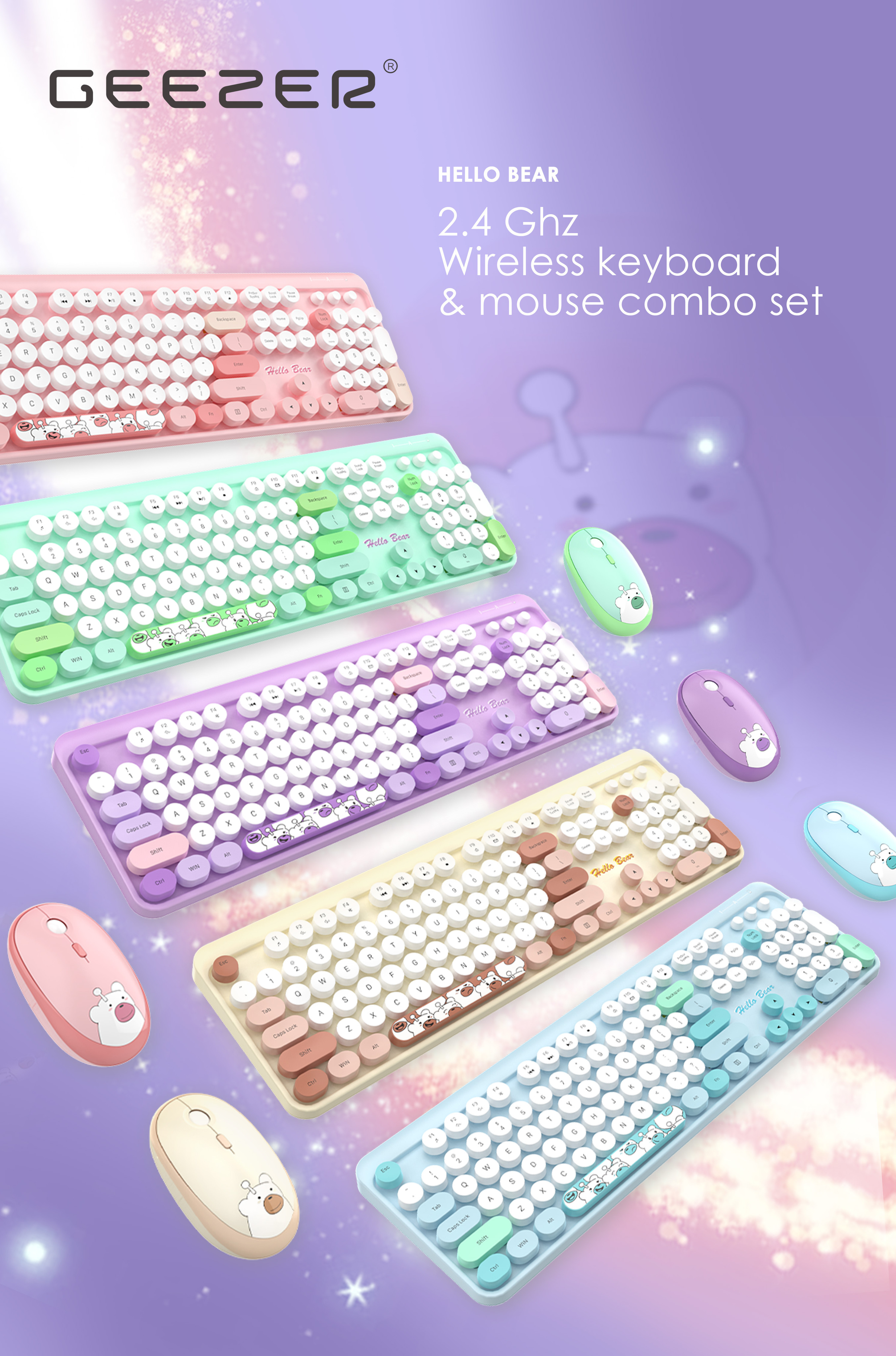 (1 Yr Warranty) Geezer Hello Bear 2.4Ghz Wireless Keyboard & Mouse ...