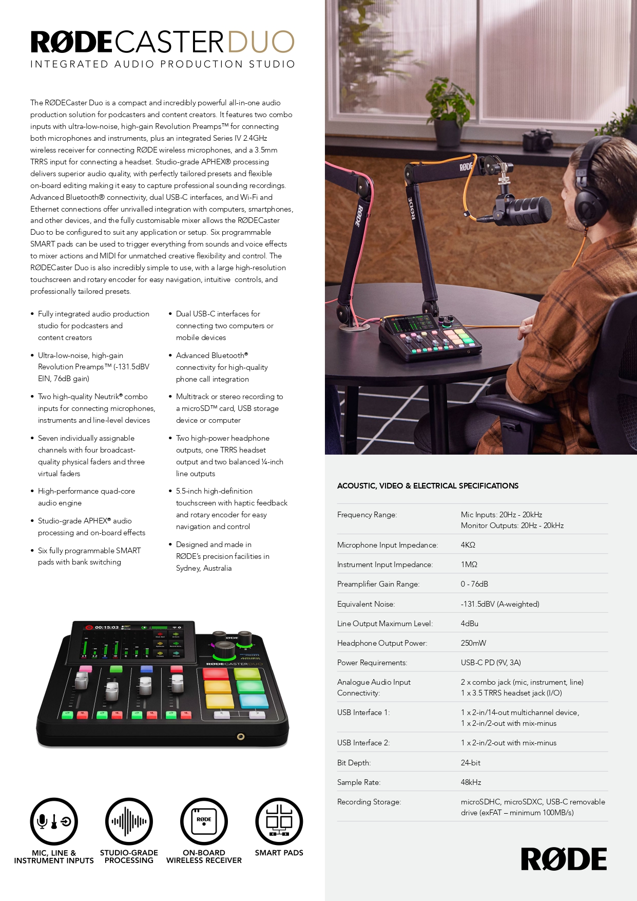 RODE RODECASTER DUO INTEGRATED AUDIO PRODUCTION STUDIO WITH MIC, LINE ...