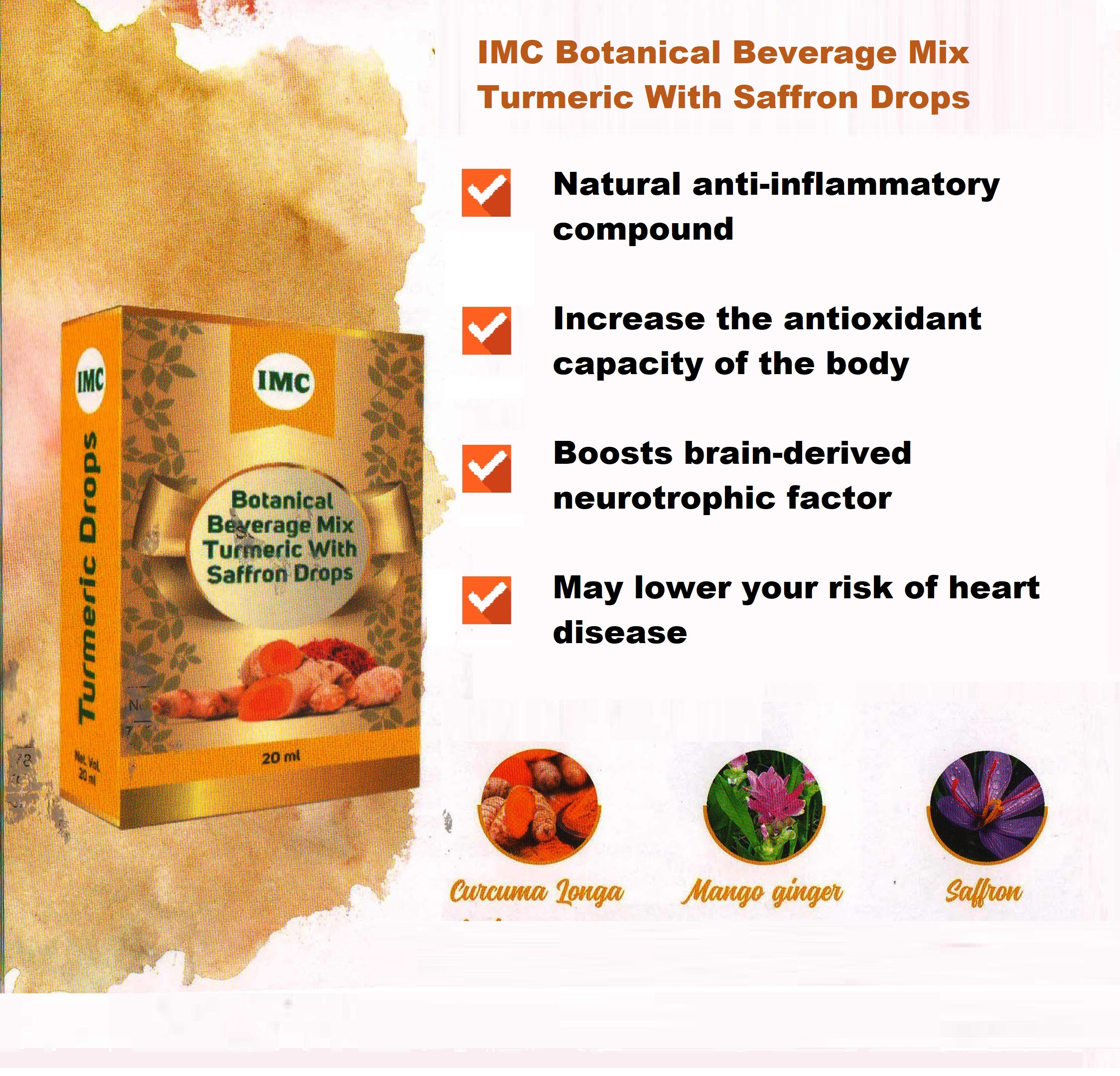 IMC Botanical Beverage Mix Turmeric With Saffron Drops minuman botani ...