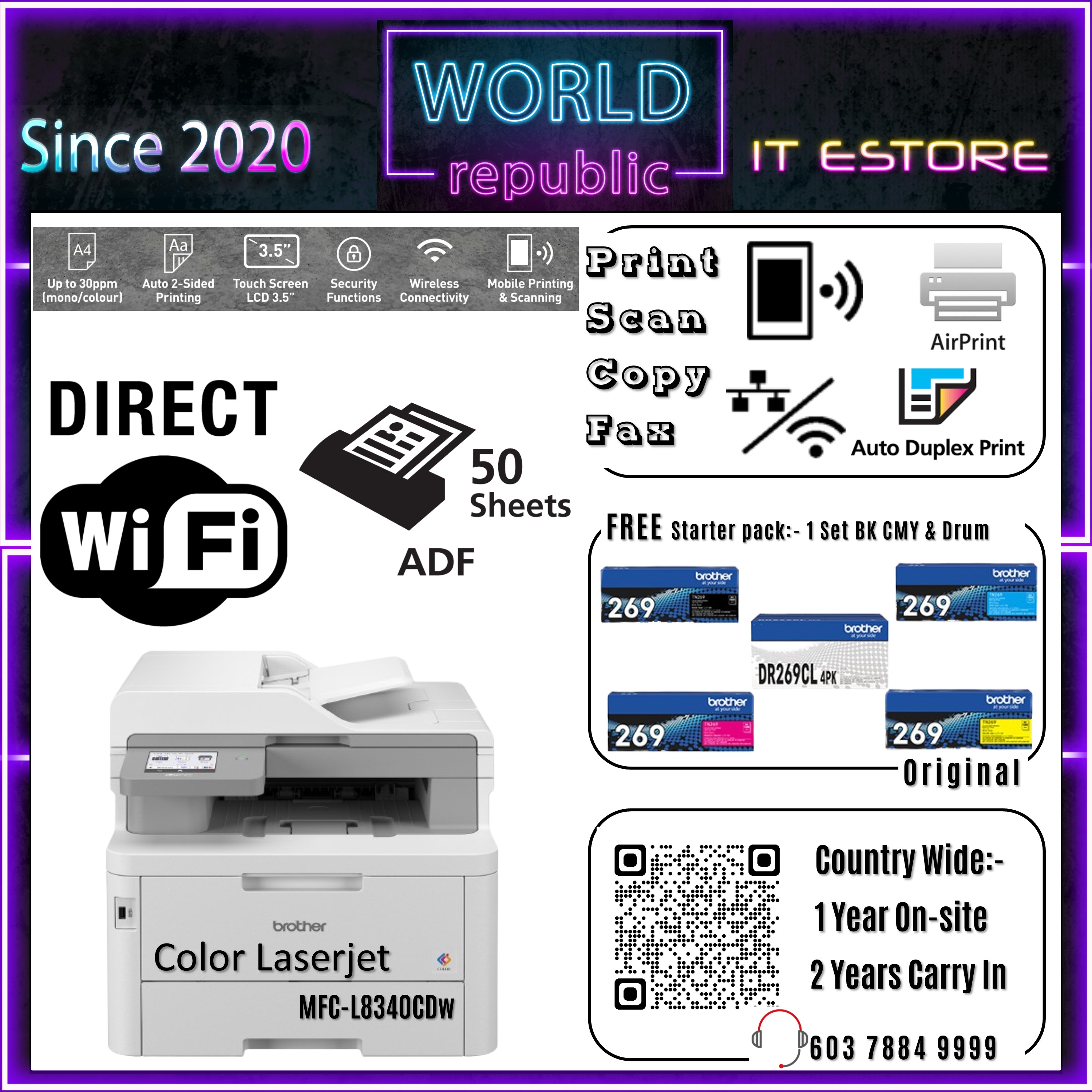 Brother MFC-L8340CDW Wireless Laser Printer 3.5" touch screen LCD - ADF ...