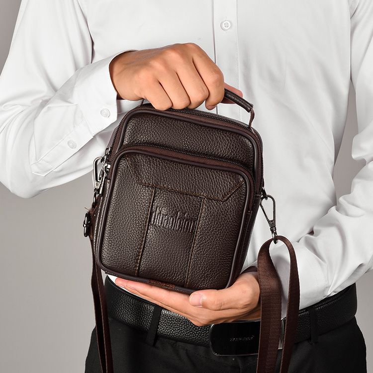 100% Cow Leather [M'sia Stock] Men's Leather Waist pouch Sling Bag ...