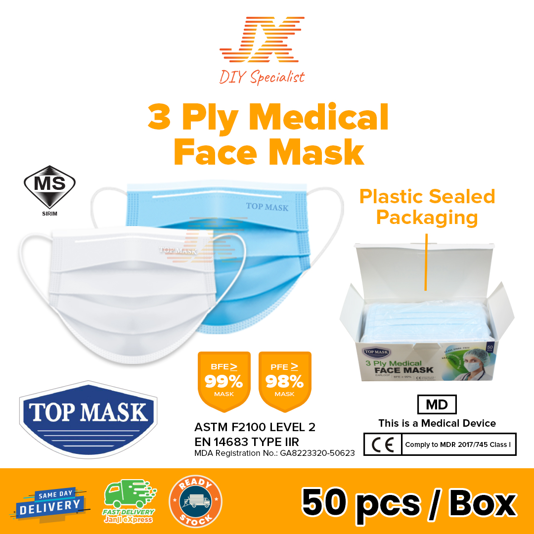 Top Mask 3 Ply Disposable Medical Mask Premium Medical Face Mask ...