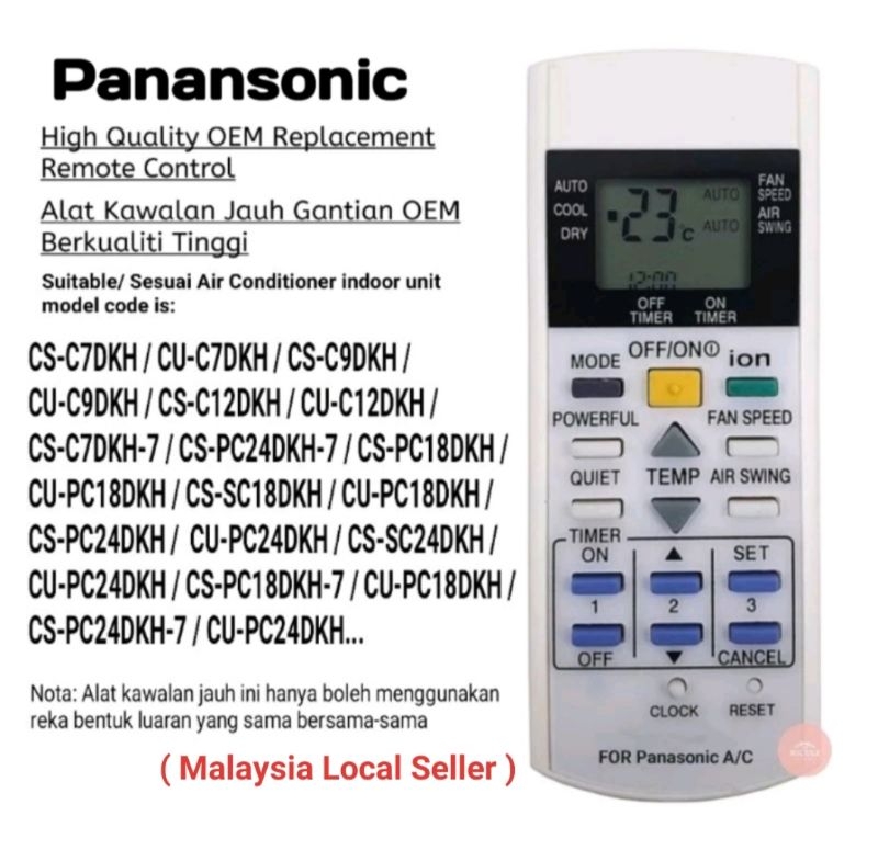 Panasonic air cond air conditioner ion Replacement Remote Control ...
