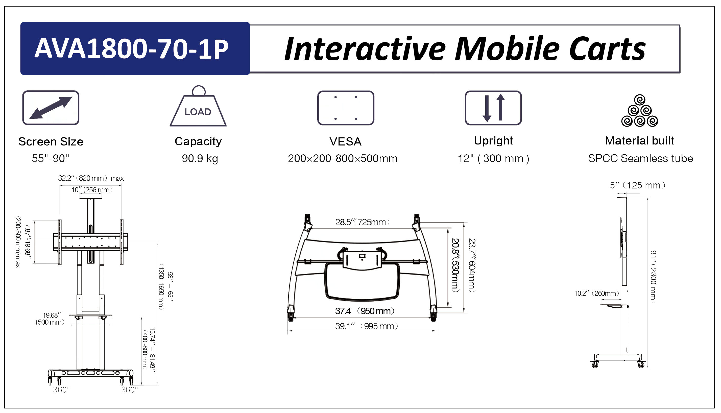 AVA1800-70-1P TV Mobile TV Stand support TV Size 55"-90" | Shopee Malaysia