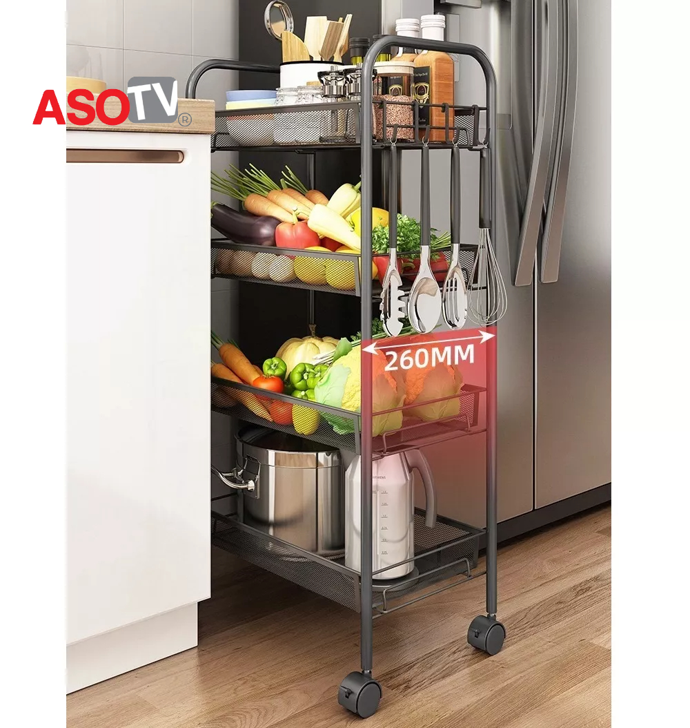 ASOTV® 3 / 4 / 5 Tier Mesh Trolley Rack Kitchen Bathroom Storage with ...