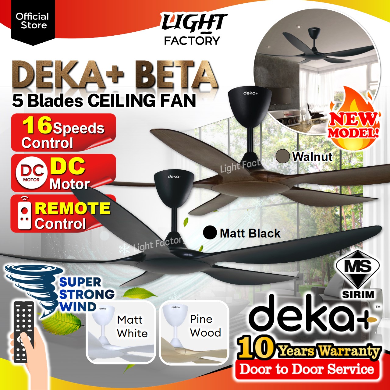 🔥NEW🔥DEKA+ BETA 56'' 5 Blades DC Motor Ceiling Fan 16 Speeds + TURBO ...