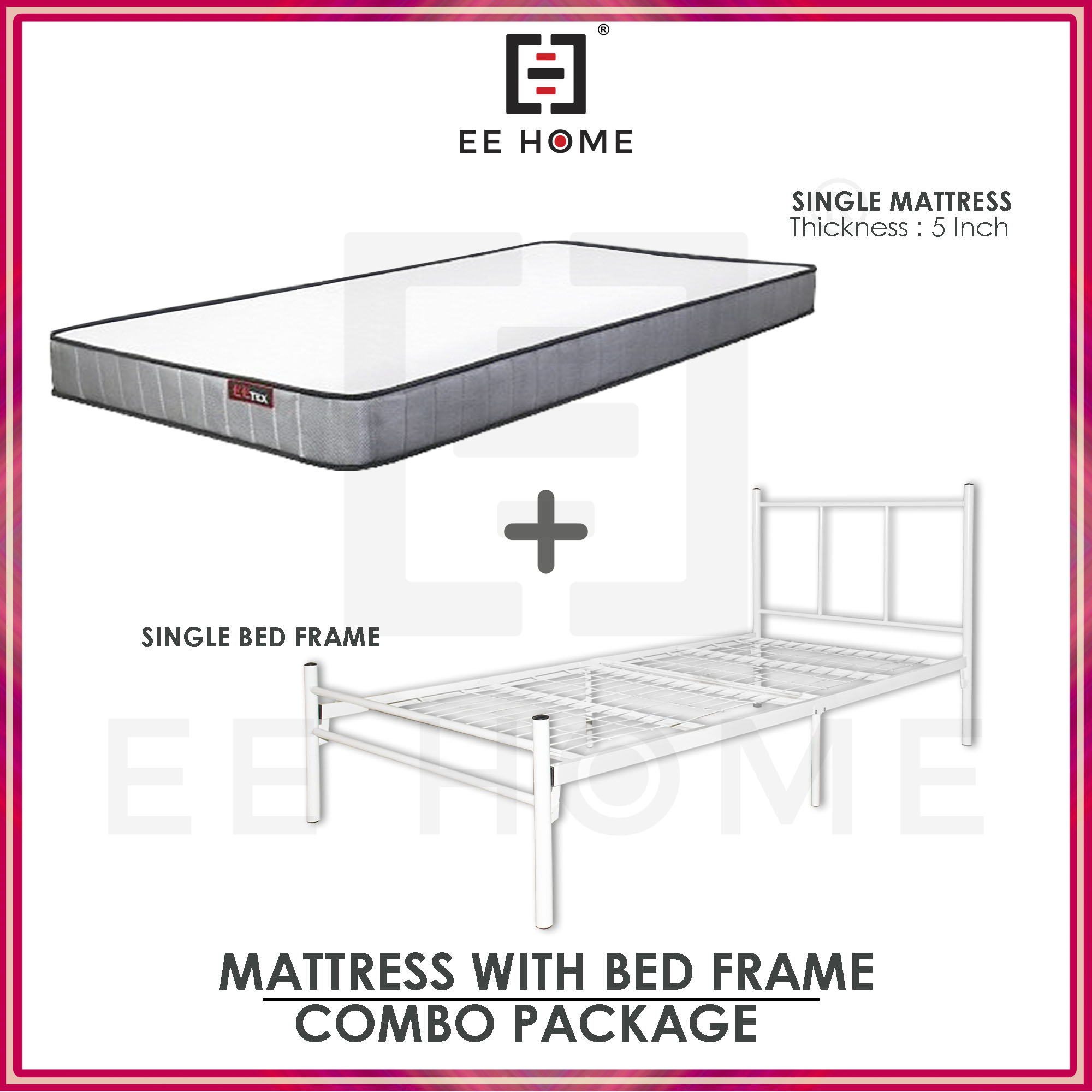 EE HOME SET Single Bed Frame With Mattress Single Mattress Katil Bujang ...