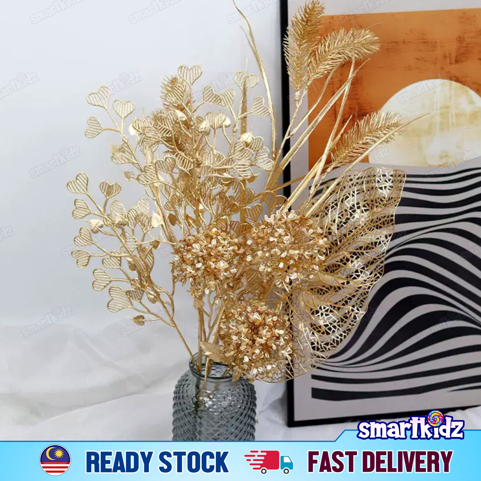 Gold Artificial Leaves & Flower CNY Decor - Lotus Ginkgo Persian ...