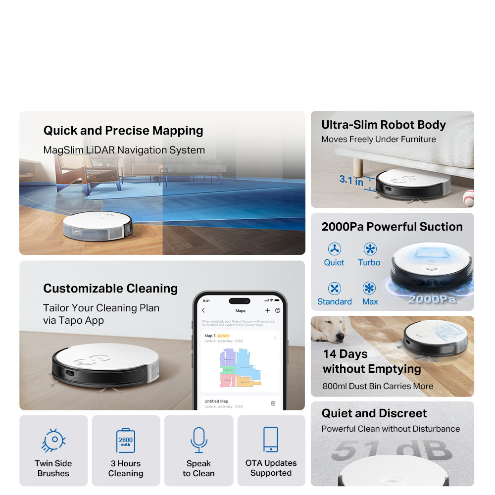 TP-Link Tapo RV20 Mop Ultra Slim Smart Vacuum Robot Cleaner MagSlim LiDAR Navigation | Shopee ...