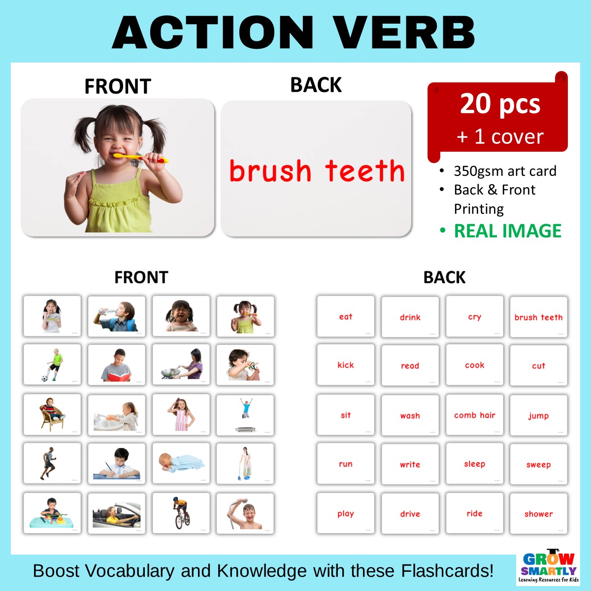 Kata Kerja Action Verb Flash Card for kid kata kerja bergambar autism ...