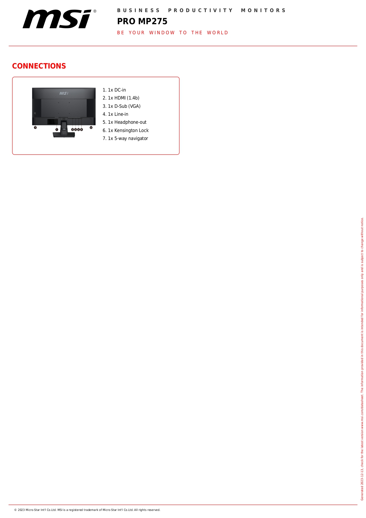 MSI PRO MP275 E2 (120HZ) / MP275 (100HZ) 27" MONITOR ( 27" IPS FHD ...