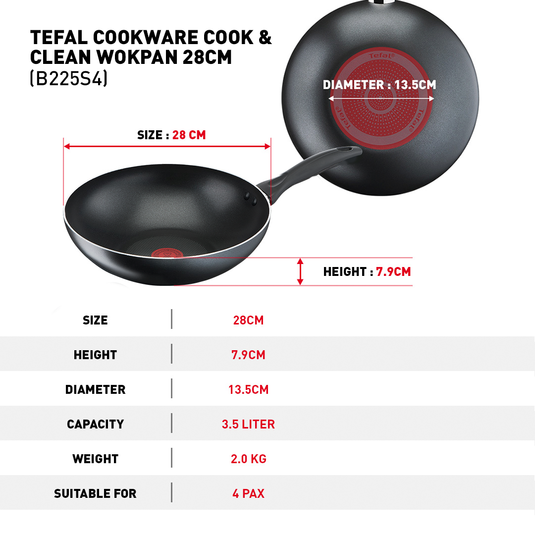 Tefal Cook & Clean 4pcs Set (Saucepan with lid 16cm + Wokpan 28cm + Small spatula) | Shopee Malaysia