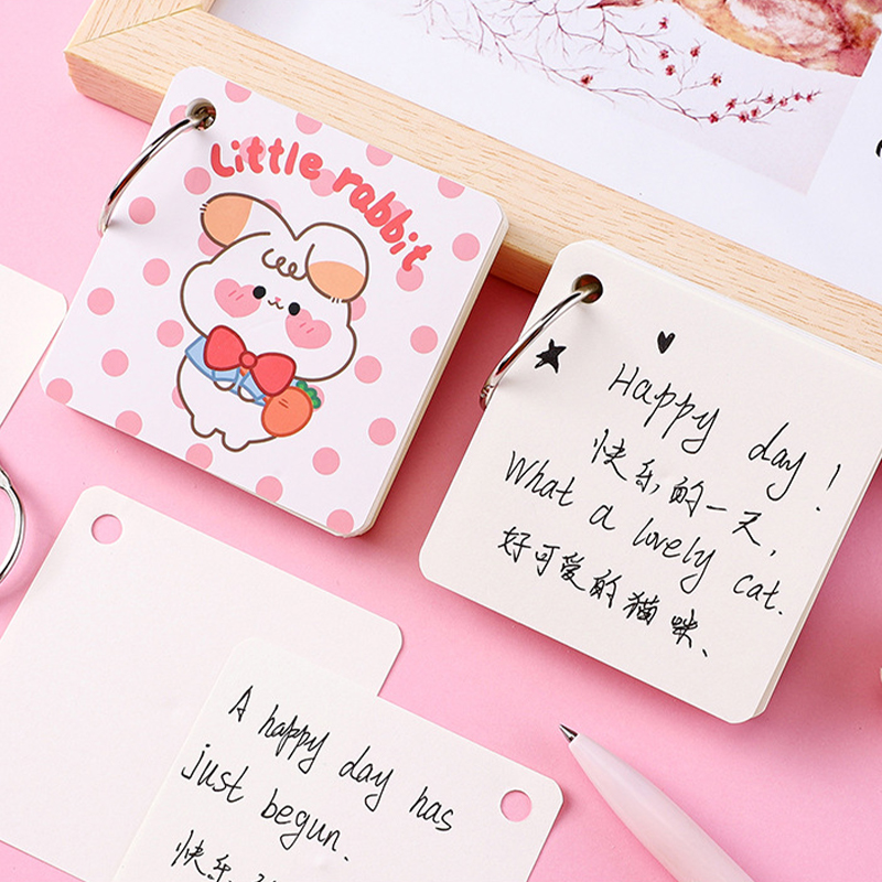 𝟖𝟎 𝐒𝐇𝐄𝐄𝐓𝐒 Cute Cartoon Flash Cards Notepad Ring Binder Portable DIY ...
