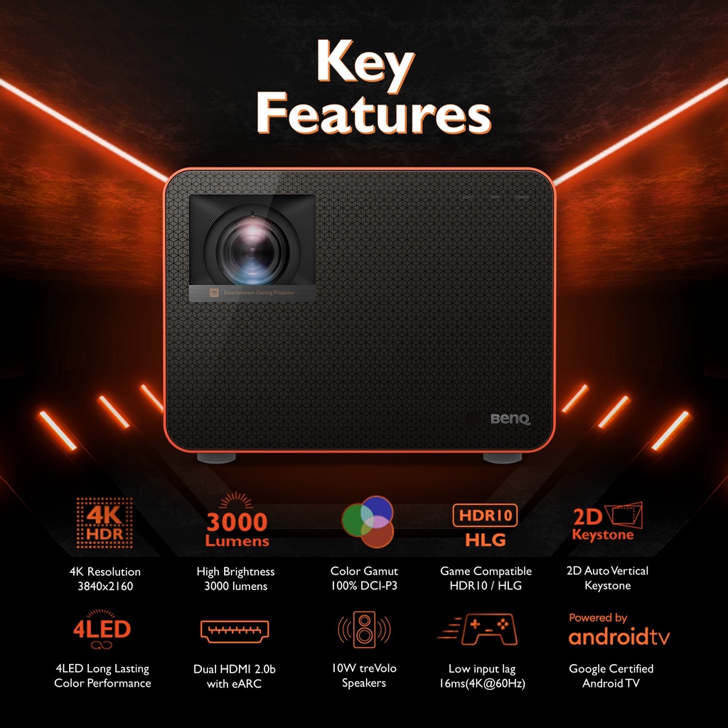 BenQ X3000i True 4K UHD|4LED|100% DCI-P3|120Hz 8.3ms Game Modes RPG FPS ...