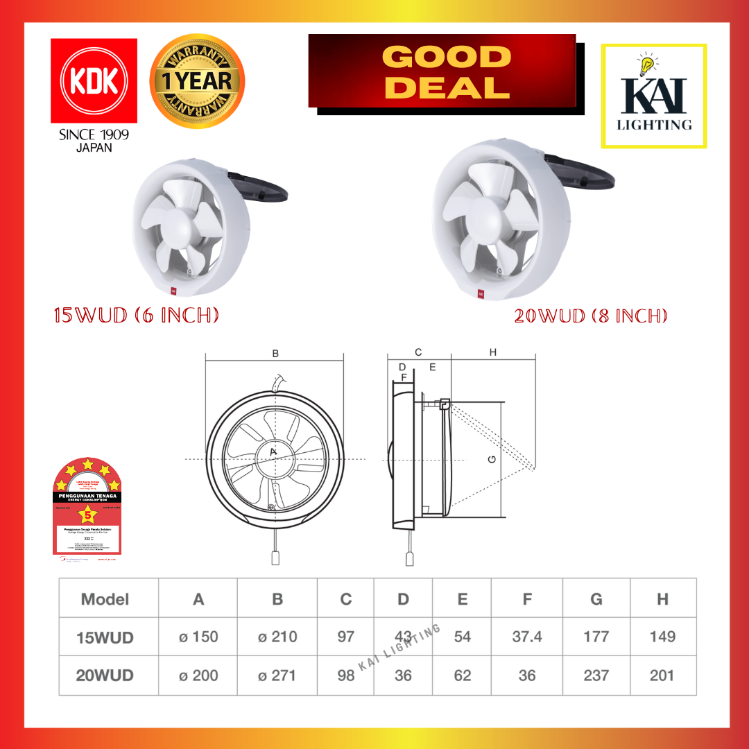 KDK 15WUD (15cm/6″) / 20WUD (20cm/8″) GLASS MOUNT PROPELLER EXHAUST ...
