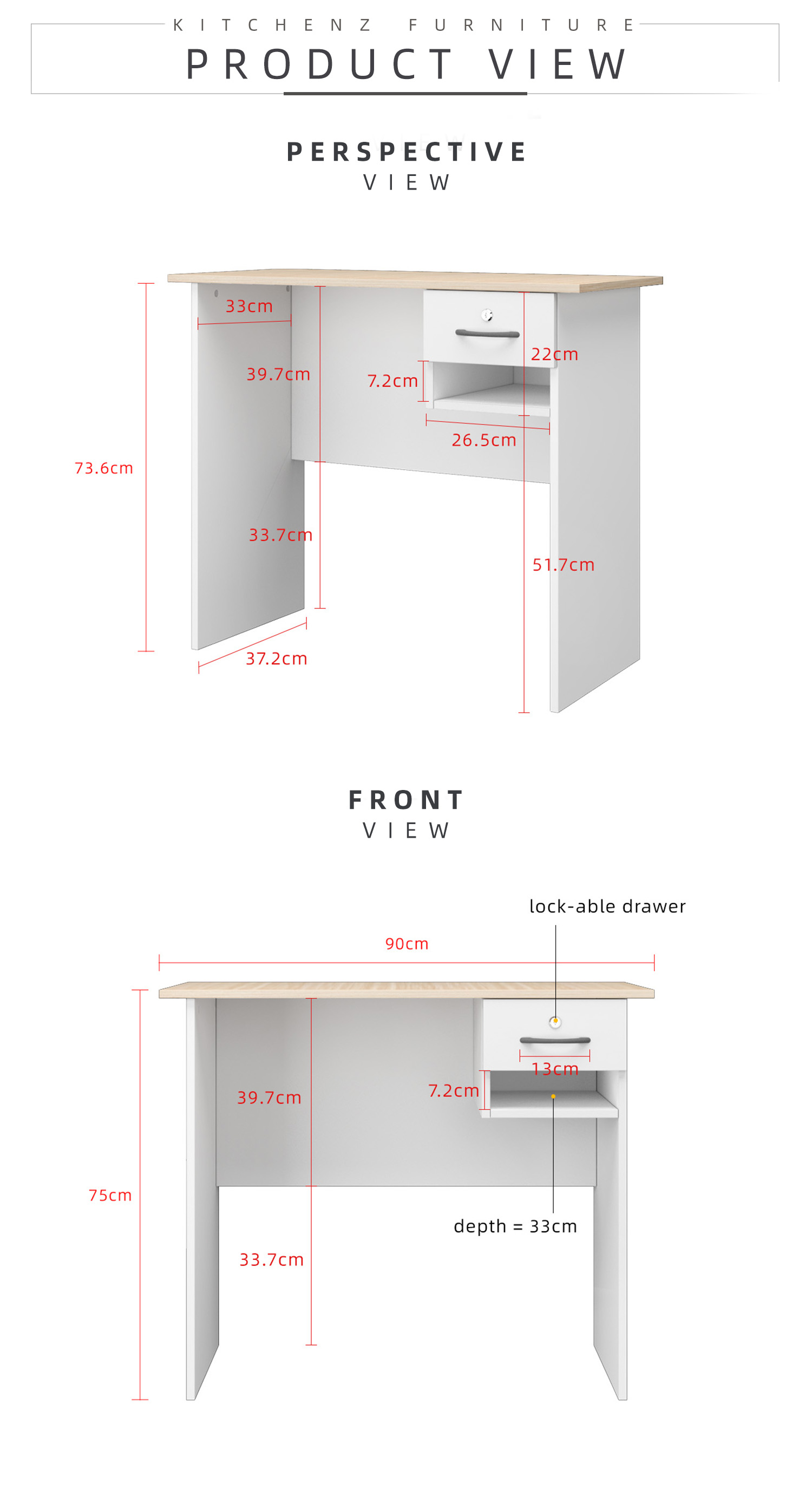 KitchenZ 4Ft Study Desk Writing Table Meja Belajar Office Table Study ...
