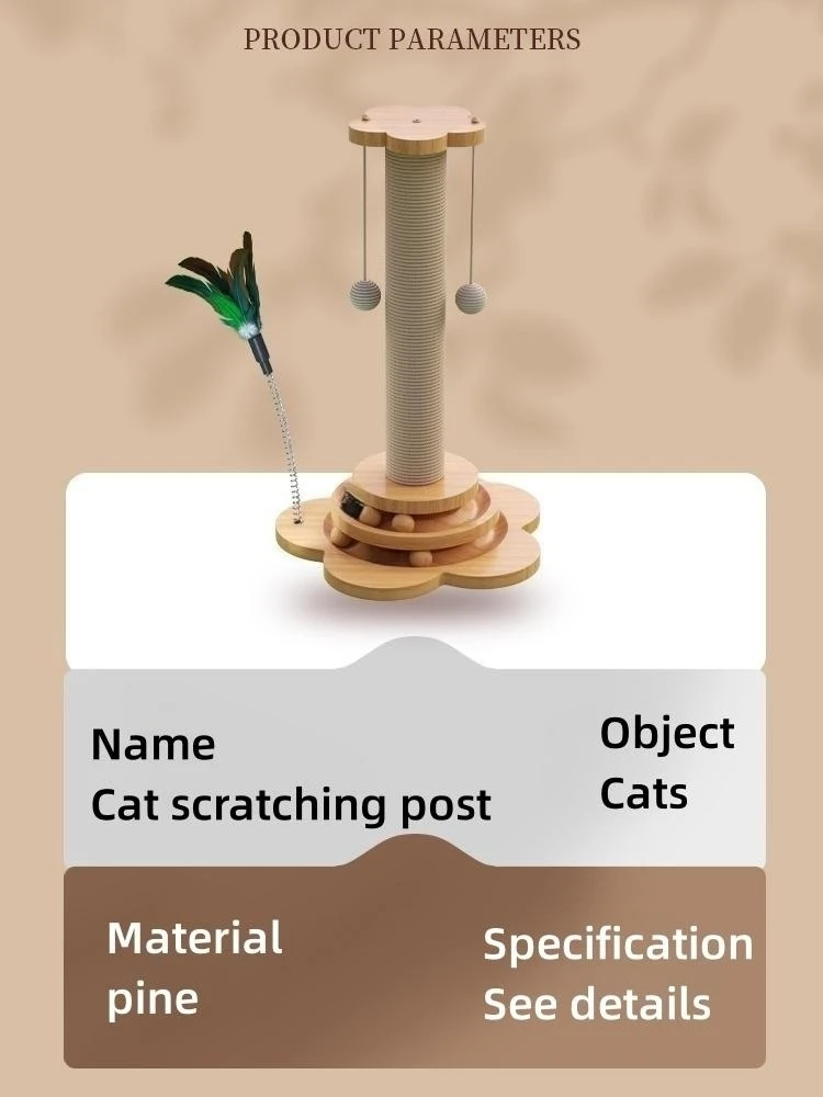 Wooden Cat Scratch Play Toy Kucing Scratcher Cat Tree Cat Teaser Sisal ...
