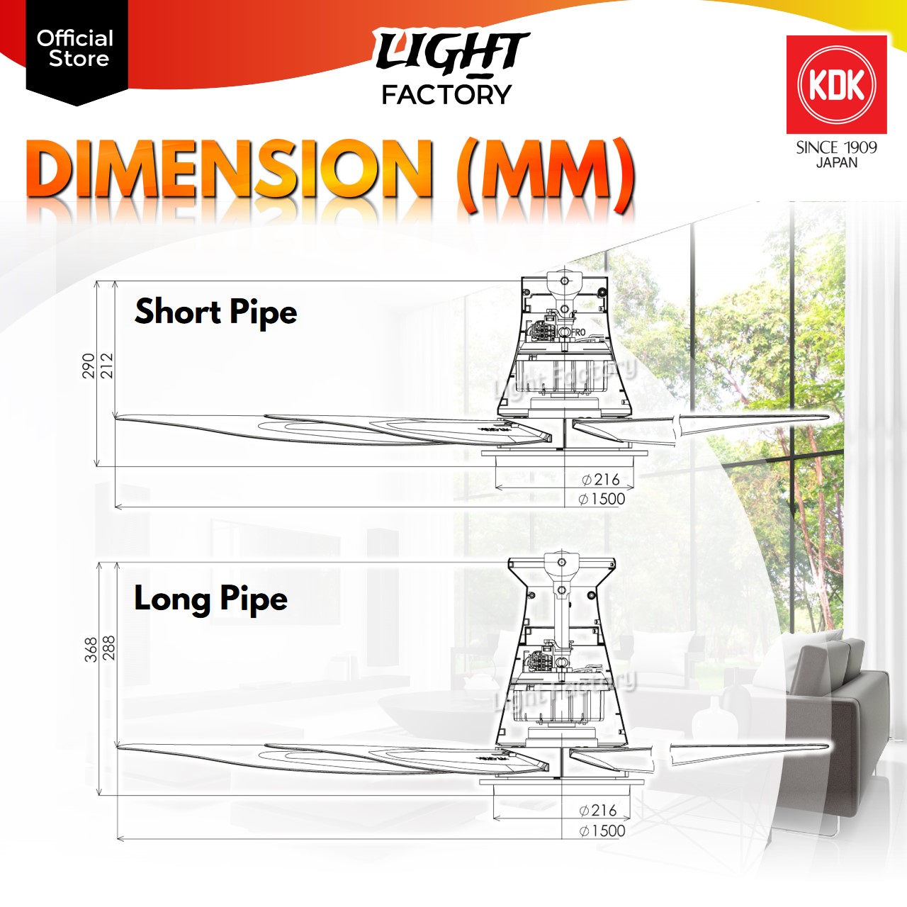 KDK K15YX-QBR K15YX-RBR 60" 5 Blades DC Motor Ceiling Fan with 9 Speed ...