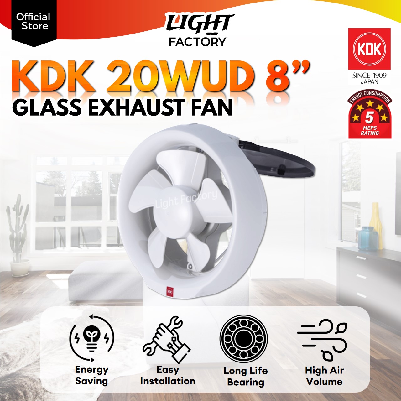 KDK 15WUD 20WUD Glass Mounted Exhaust Ventilating Fan 6" 15WUD 8" 20WUD ...