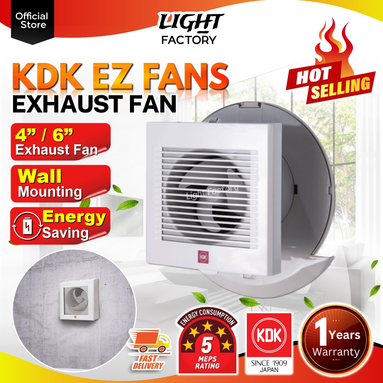 KDK 10EGKA 15EGKA Glass Mounted Ventilation EZ Fan 4" 10EGKA 6" 15EGKA ...