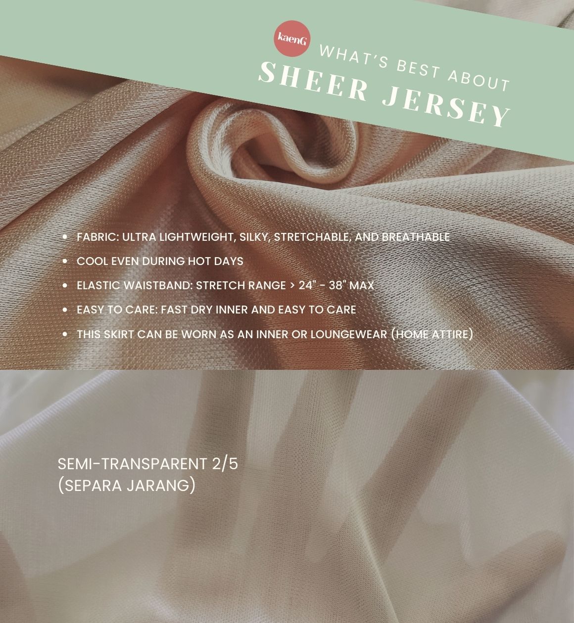 kaenG BLUEWHITE Sheer Jersey Inner SKIRT | Non-stick/ Umrah Haji/ Travel/ Wedding/ Raya2024 ...