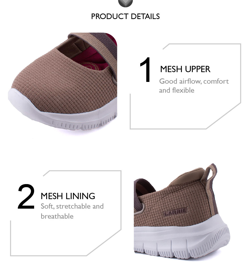 LARRIE Kasut Perempuan Khaki Comfort Dual Strap Sporty Slip-Ons ...