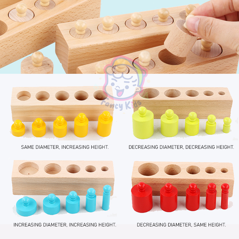 Montessori Wooden Knobbed Cylinder Block Sorting Toys/Sensory Toys ...