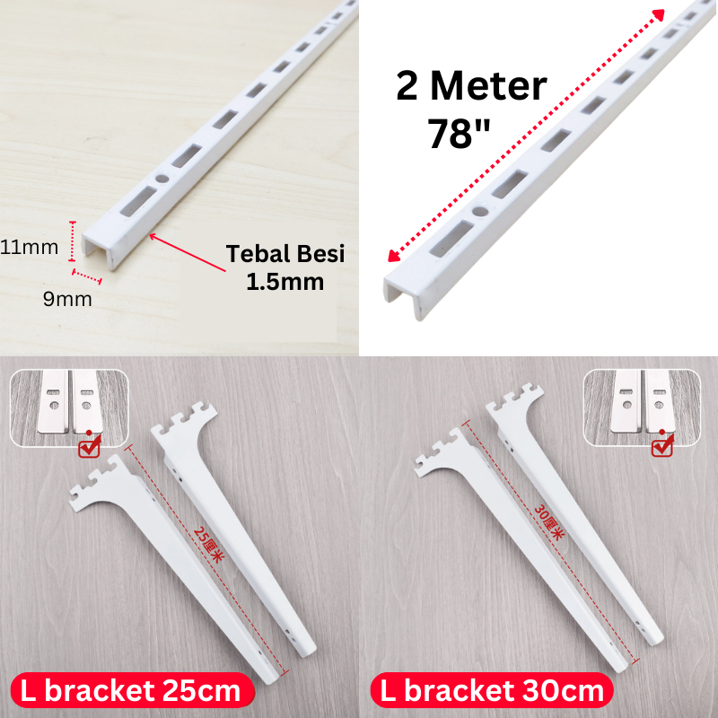 SW Full Set Lengkap Rel Dinding Tegak AA Dengan Braket L Rel Sokongan ...