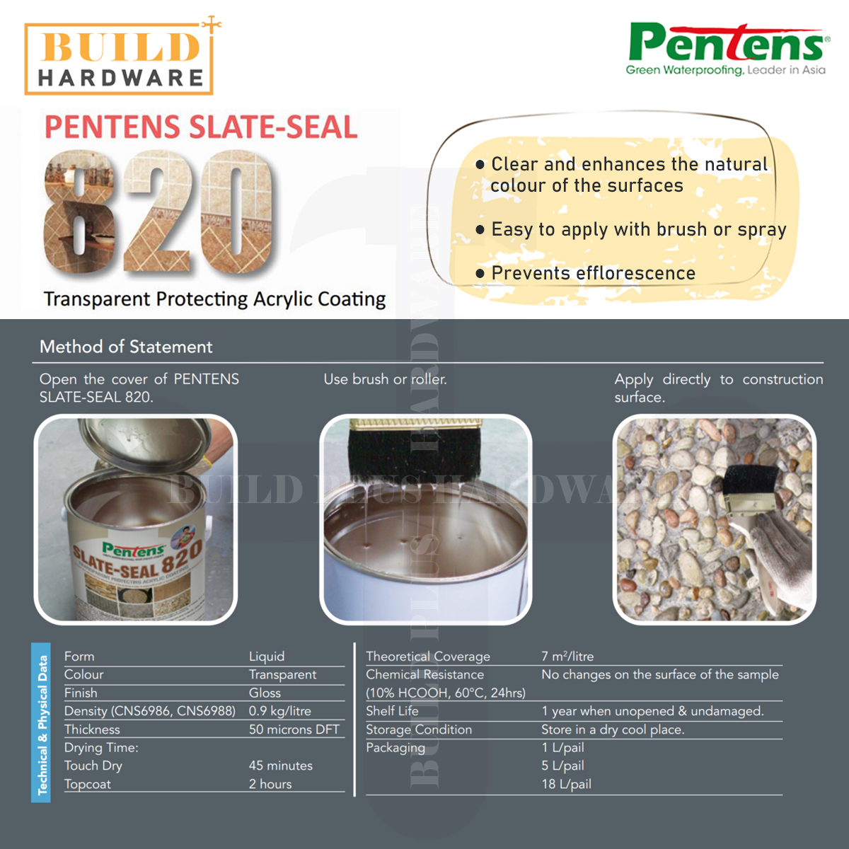 PENTENS SLATE SEAL 820 1L | Transparent Protecting Acrylic Coating ...