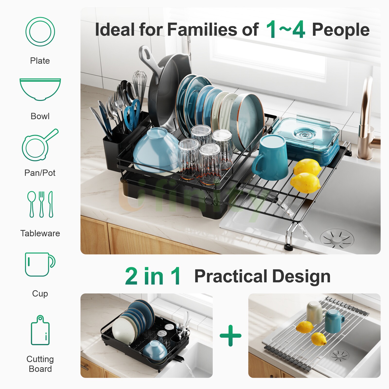 GSlife⭐Adjustable⭐2 In 1 Dish Rack Kitchen Countertop Plate Rack Rak ...