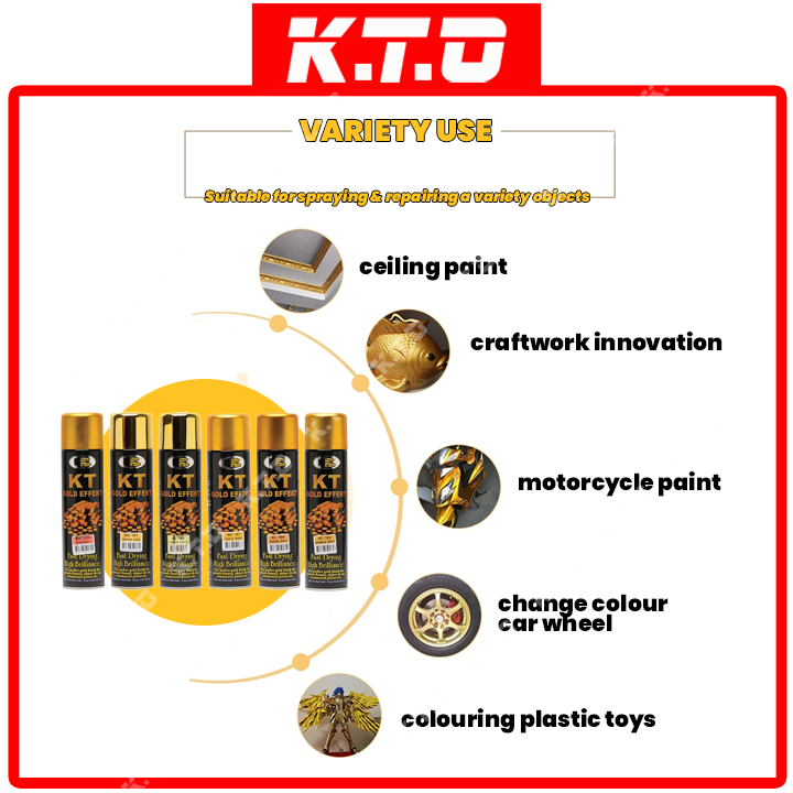 Bosny KT Gold Effect Chrome Spray Paint Aerosol Handcraft Automative ...