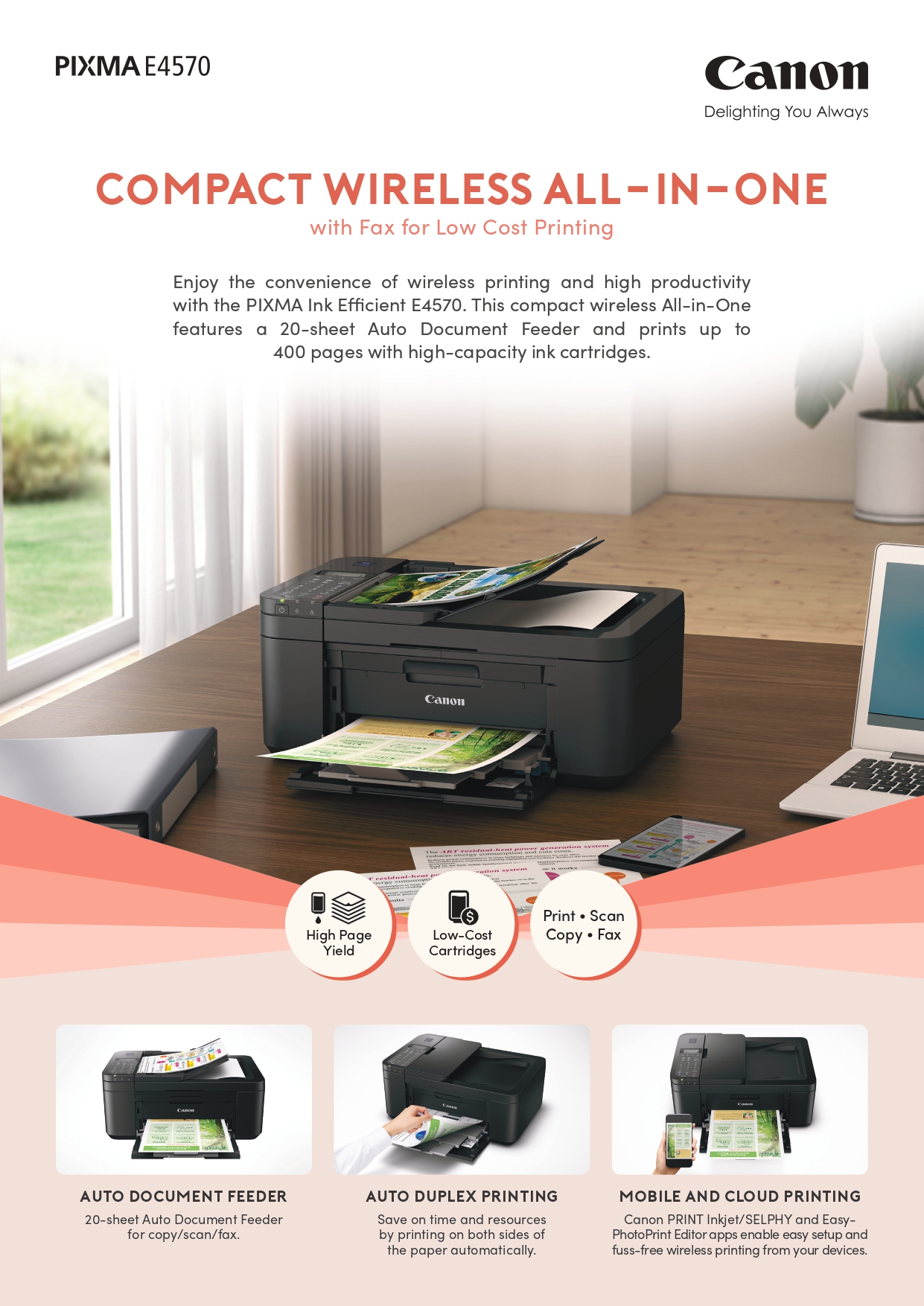 Canon Color Inkjet Pixma E4570 A4 4in1 Wireless Printer | ADF & Duplex ...