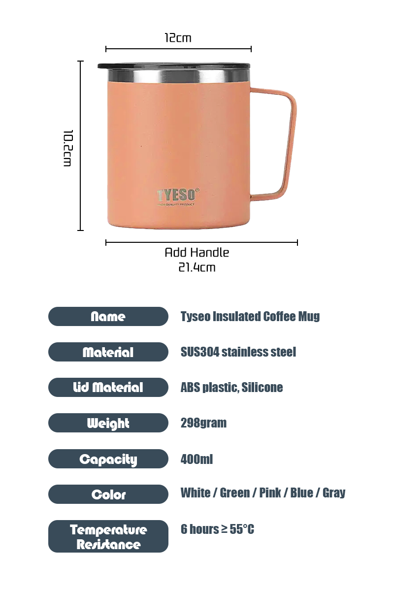 【AUTHORIZED DEALER】TYESO TS-8789B Classic Insulated Thermal Coffee Cup 400ml Cawan Kopi Office ...