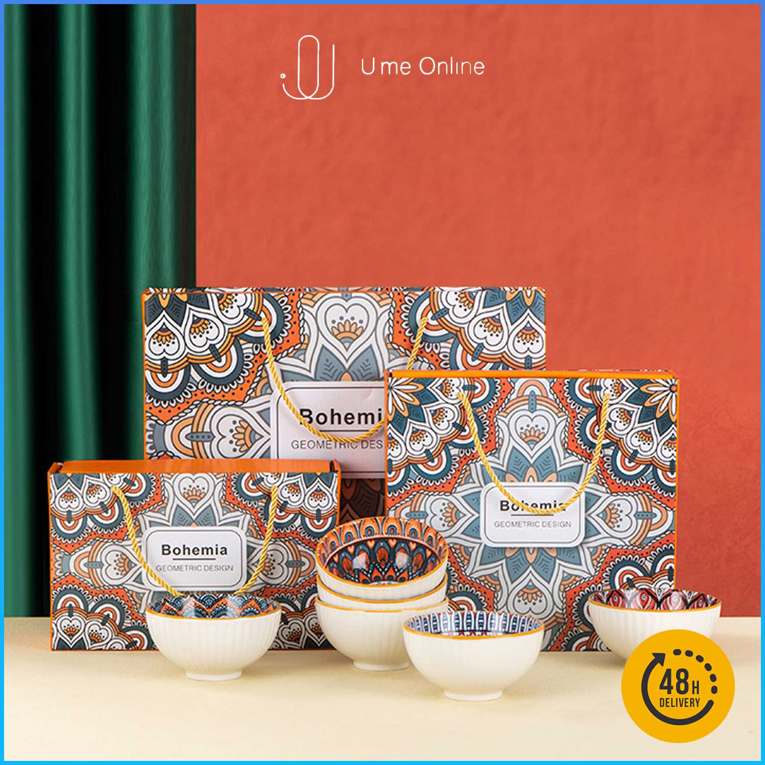 U.me Bohemian Style Rice Bowl Porcelain Bowl Mangkuk Ceramik Hadiah ...