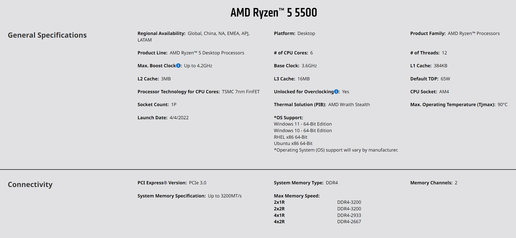 Amd Ryzen邃 5 5500 Up To 4 2ghz Ryzen邃 5 5500gt Up To 4 4ghz Am4