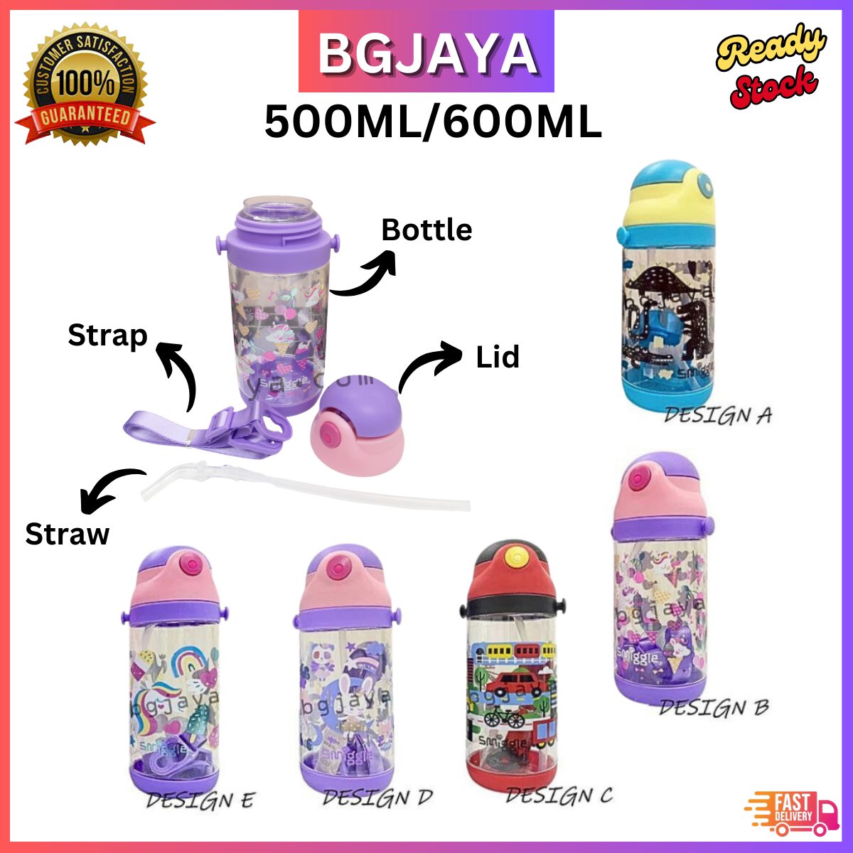 BPA Free 500ml 600ml Kids Water Bottle with Straw Botol Air Kanak (BGJAYA) | Shopee Malaysia