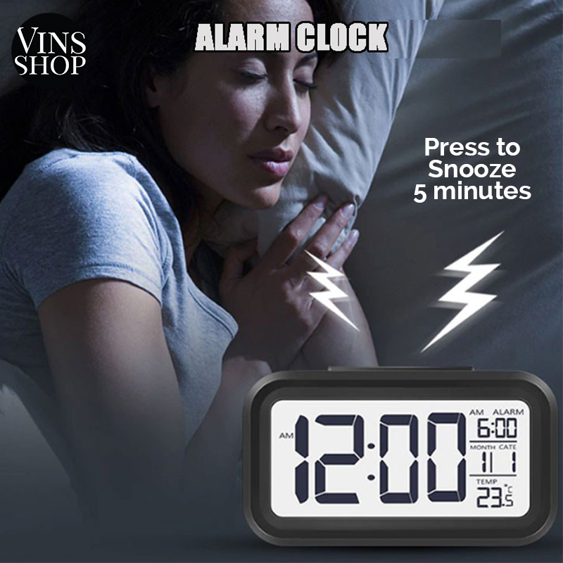 VINS Digital Alarm Clock Smart LCD Large Display Screen Night Light Snooze Mute Sensor ...
