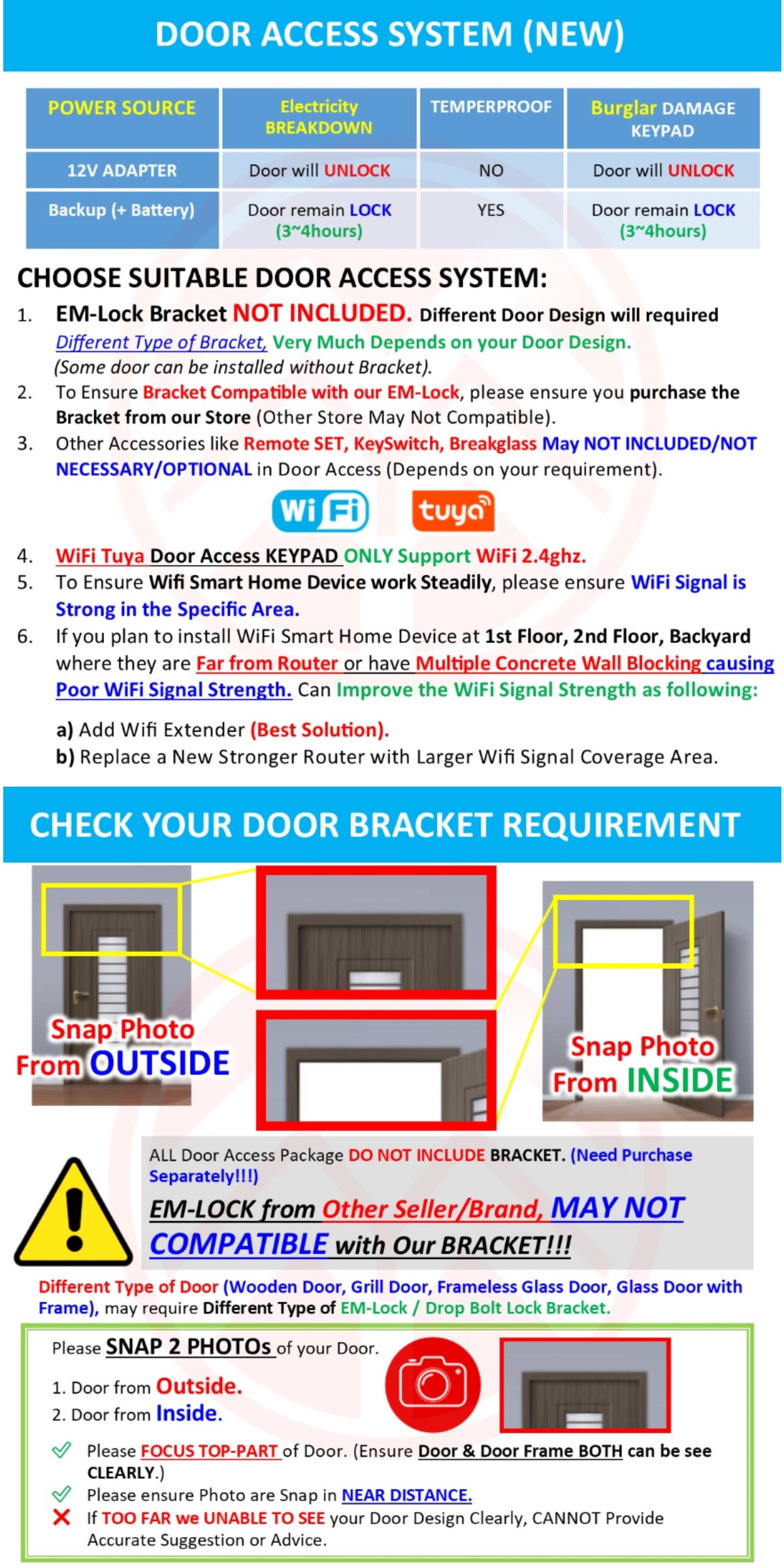 YMY [ SINGLE EM-LOCK, CARD ] WiFi TUYA APP SECURITY DOOR ACCESS SYSTEM ...