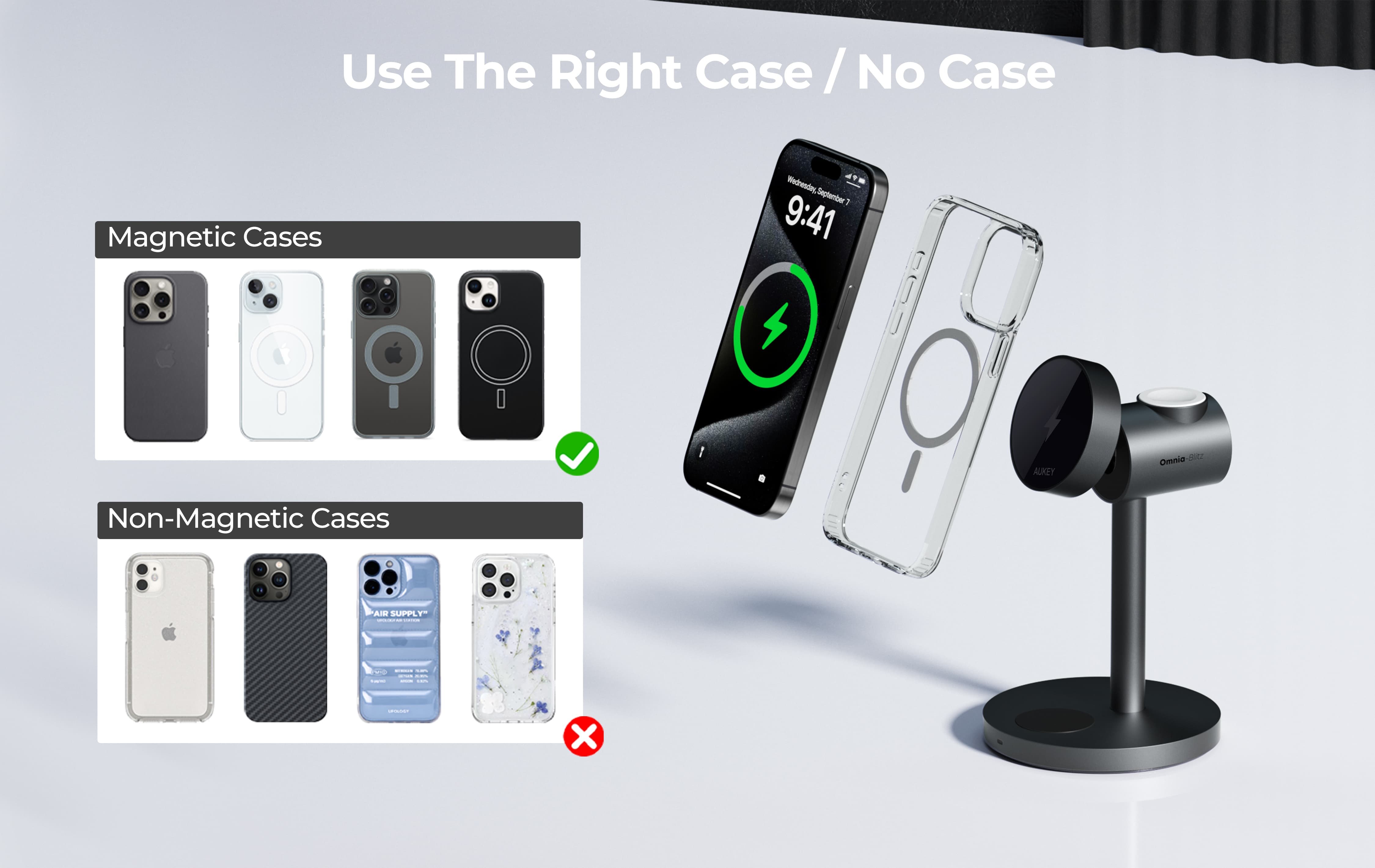 Aukey LC-MC311 MagFusion 3 in 1 Qi2 15W Magnetic Fast Wireless Charging Station with MFW Magsafe ...